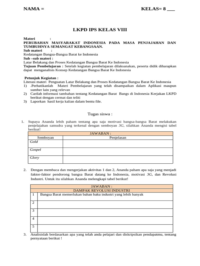 LKPD Ips Kels 8 Pertemuan 1 | PDF