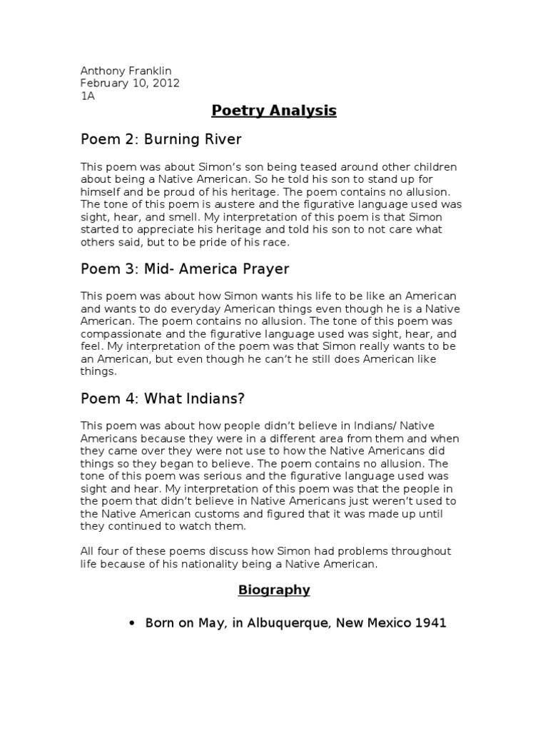 Anthony Franklin Simon Ortiz Poetry Analysis | PDF
