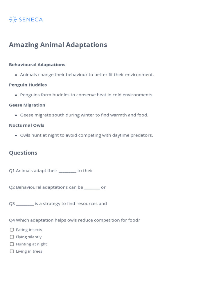 Animal Behavioral Adaptations Explained | PDF