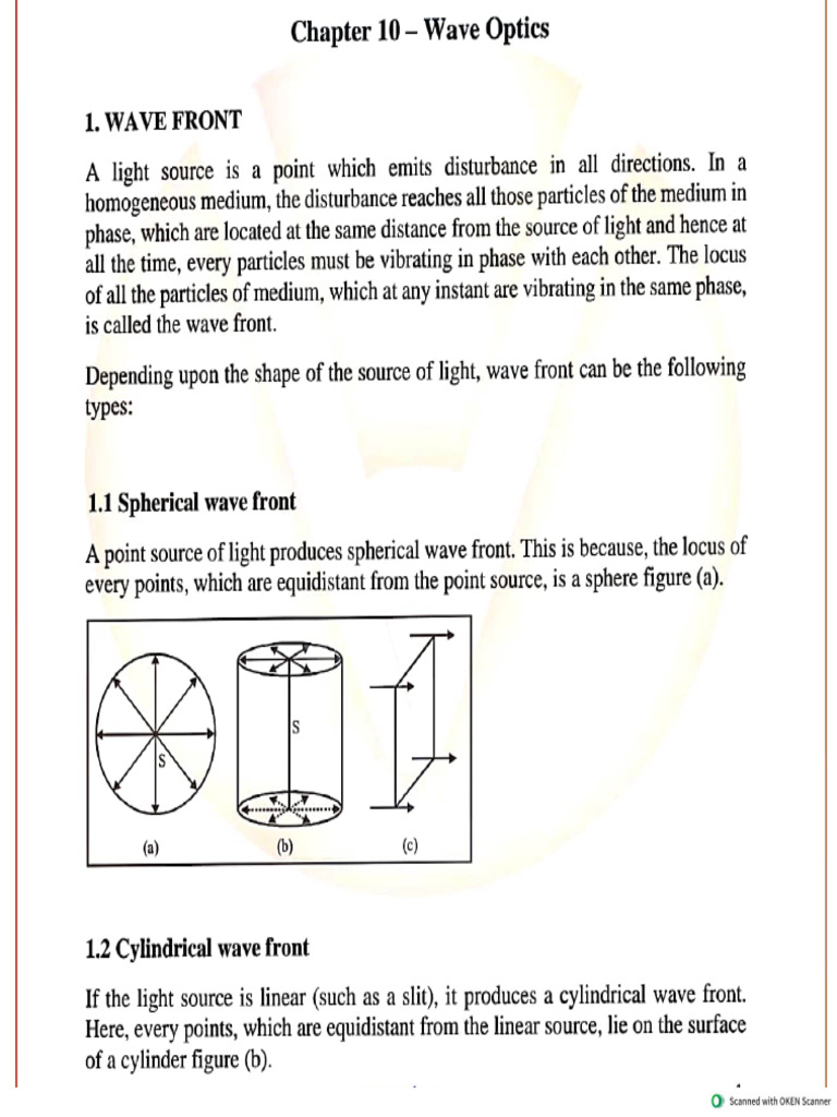 Cbse Class 12 Physics Notes Chapter 10 Wave Optics | PDF