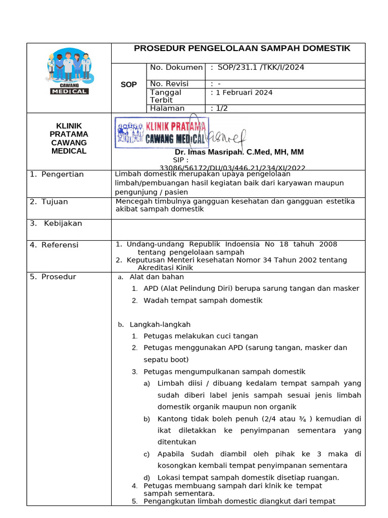 Spo Pengelolaan Sampah Domestik | PDF