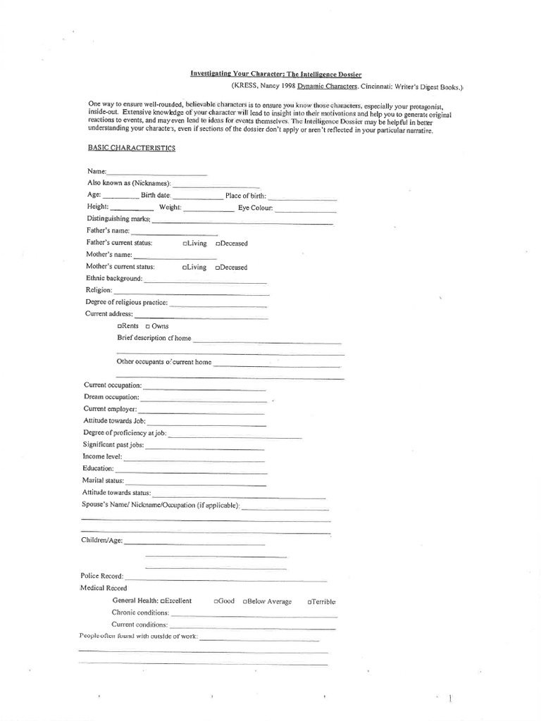 Character Bible Template | PDF