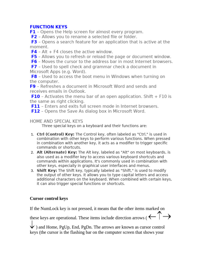 FUNCTION KEYS | PDF | Computer Keyboard | Control Key
