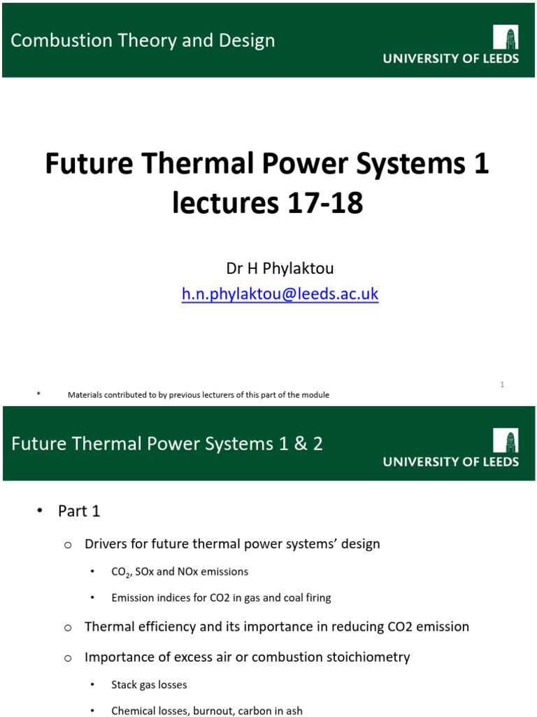 Future Thermal Power Systems 1- Lectures 17-18 | PDF | Combustion | N Ox