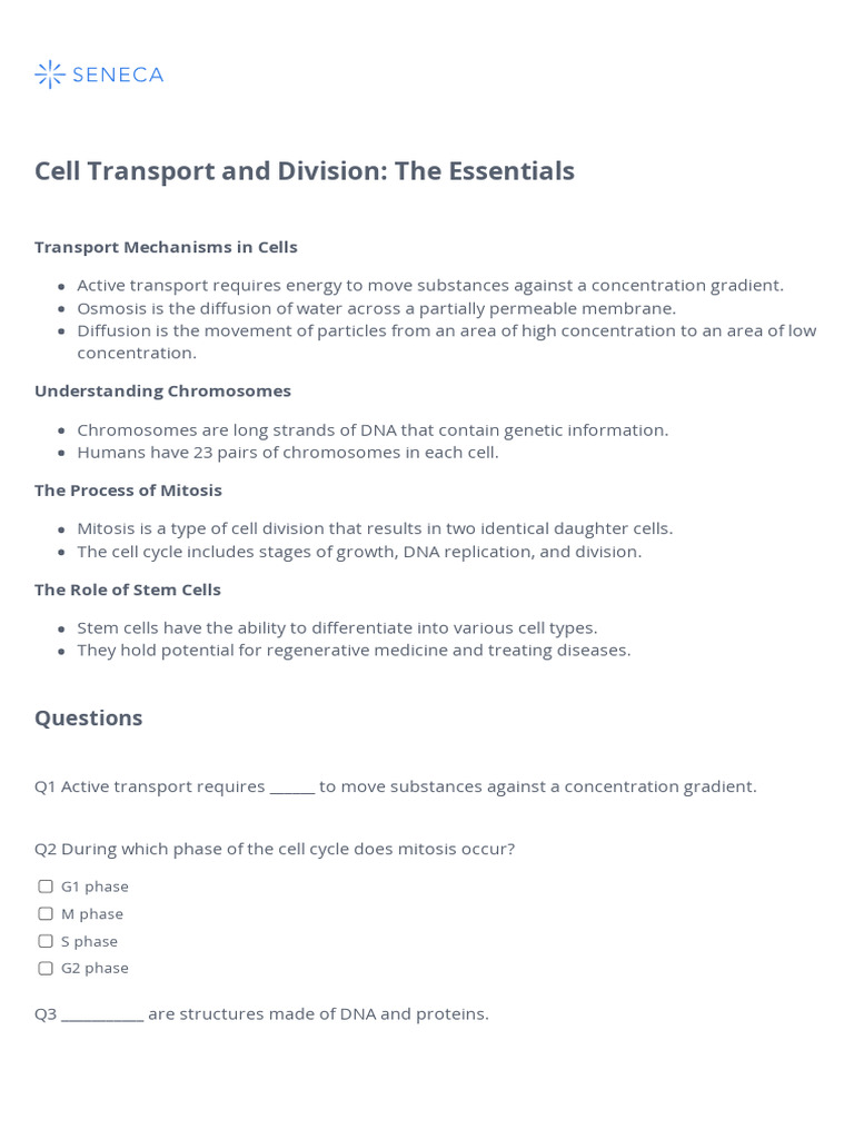 cell_transport_and_division_the_essentials | PDF | Mitosis | Cell (Biology)