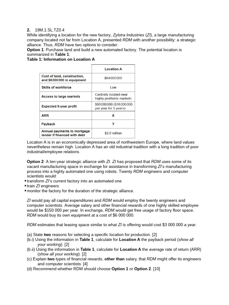 RDM Factory Location Options Analysis | PDF