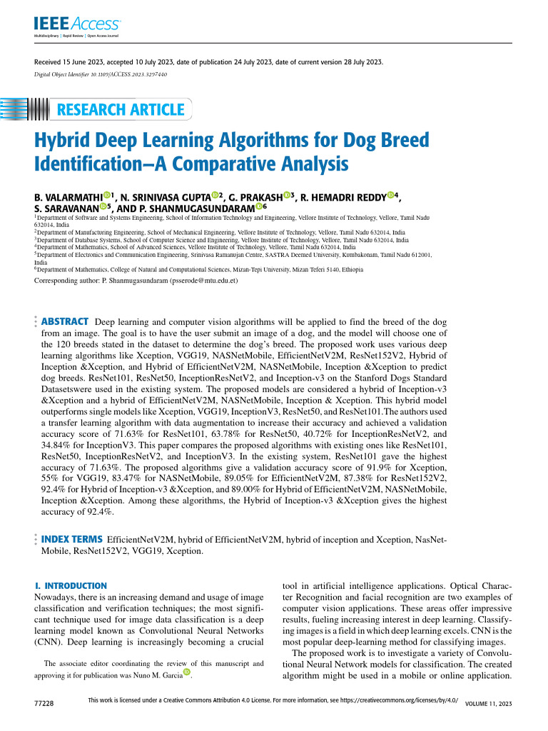 Hybrid Deep Learning Algorithms For Dog Breed IdentificationA ...