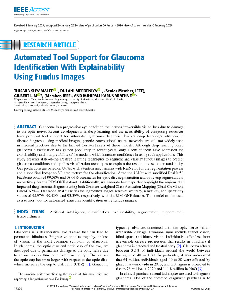 Automated Tool Support For Glaucoma Identification With Explainability Using Fundus Images Pdf