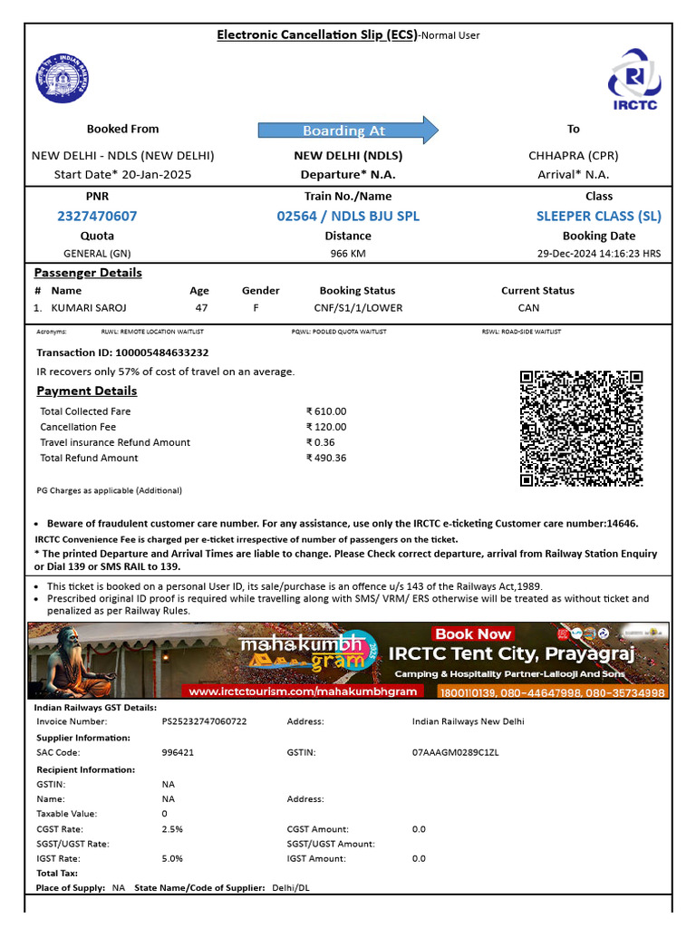 Cancel Delhi To Chhapra | PDF | Identity Document | Payments
