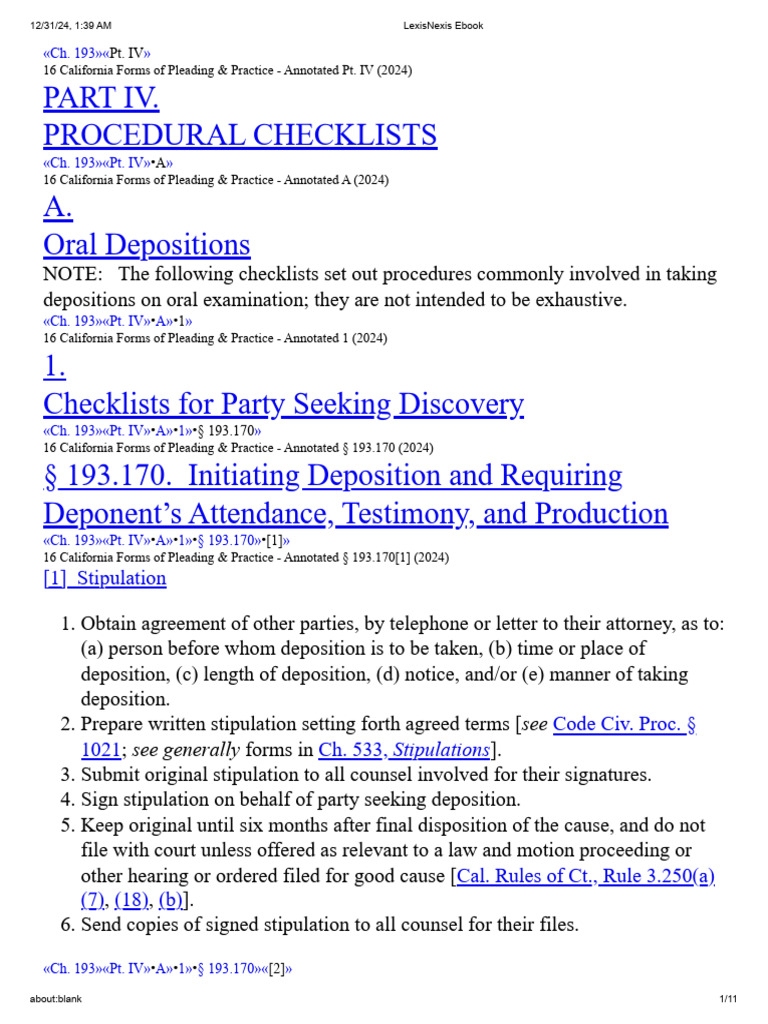 LexisNexis Ebook - DEPOSITION SUBPOENA CHECKLIST | PDF | Deposition ...