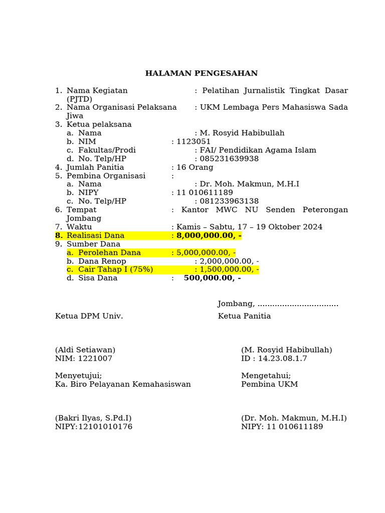 SURAT PENGESAHAN LPJ | PDF