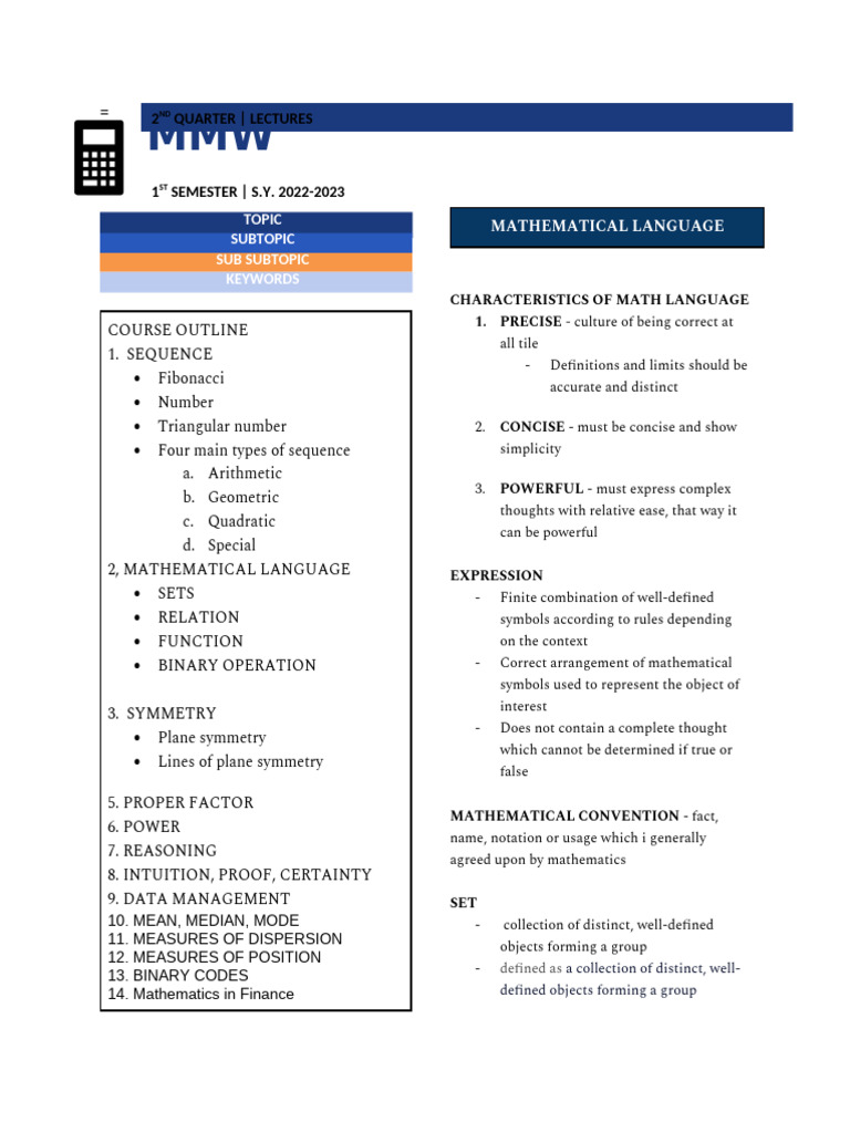 Mathematics Course Outline | PDF | Set (Mathematics) | Bit
