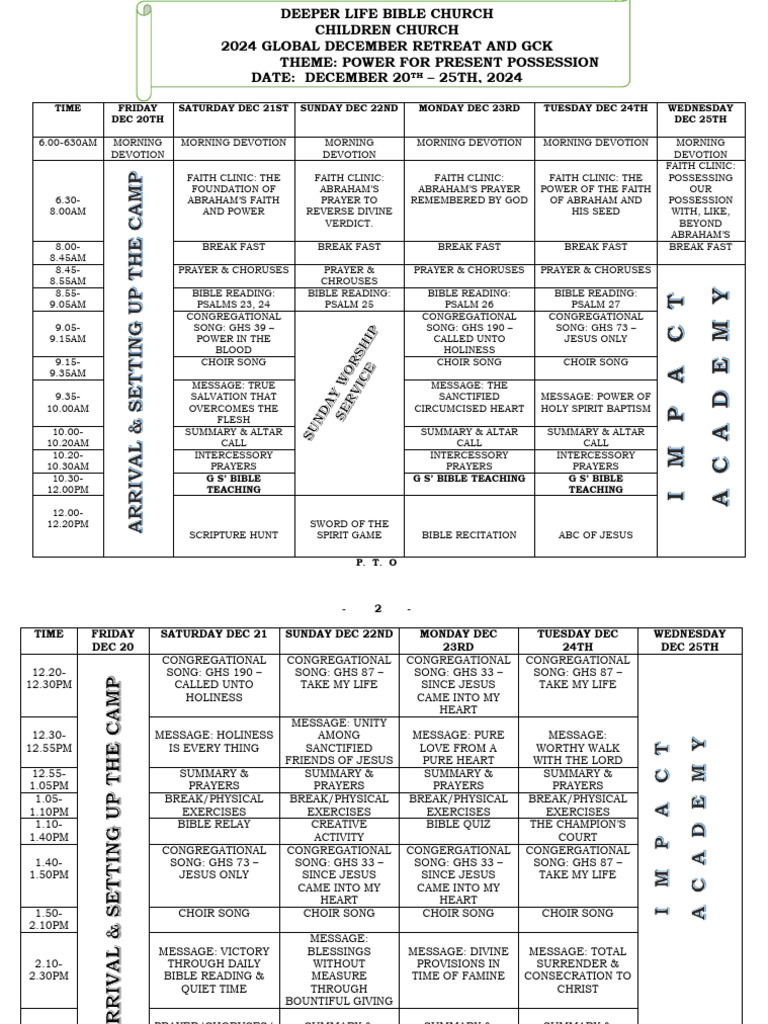 PROGRAMME PAGE DEC. RETREAT & GCK 2024 | PDF | Prayer | Abraham