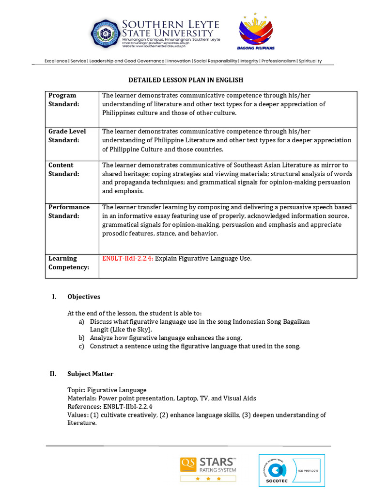 Detailed Lesson Plan - Final | PDF | Metaphor | Learning