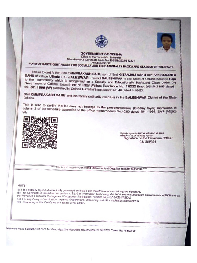 Caste Certificate | PDF