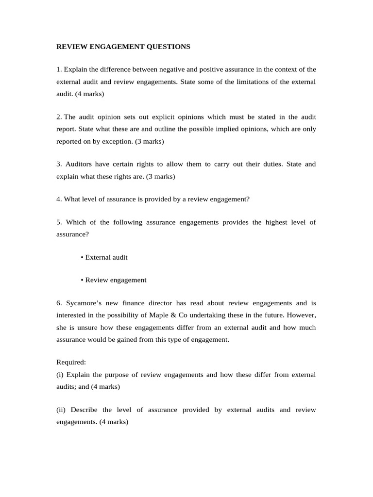 Review Engagements and AUP Question | PDF