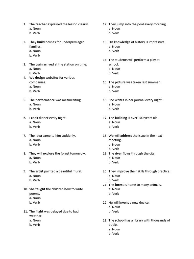 Noun and Verb Usage Examples | PDF | Verb