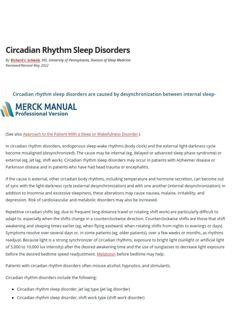 Circadian Rhythm Sleep Disorders - Merck Manual | PDF | Sleep ...