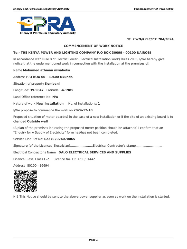 Commencement of Work Notice-731704 | PDF