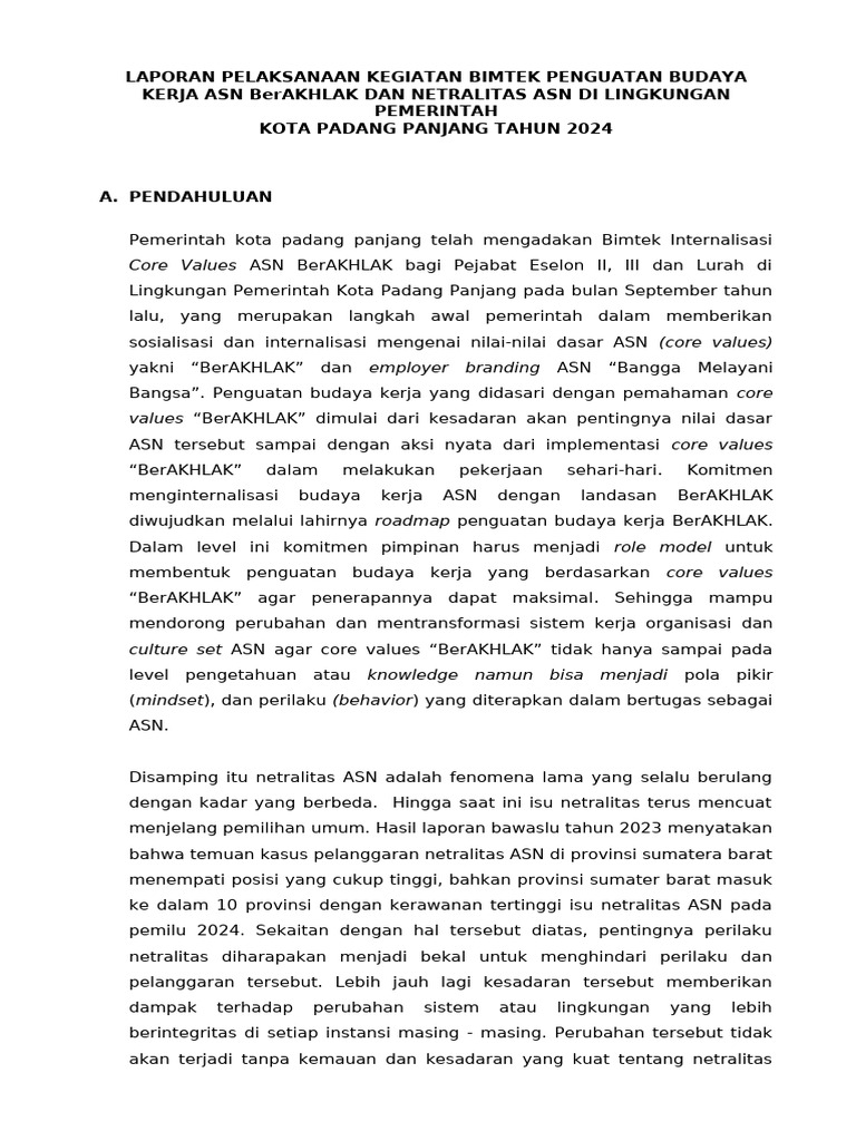 Laporan Kegiatan Bimtek Netralitas | PDF