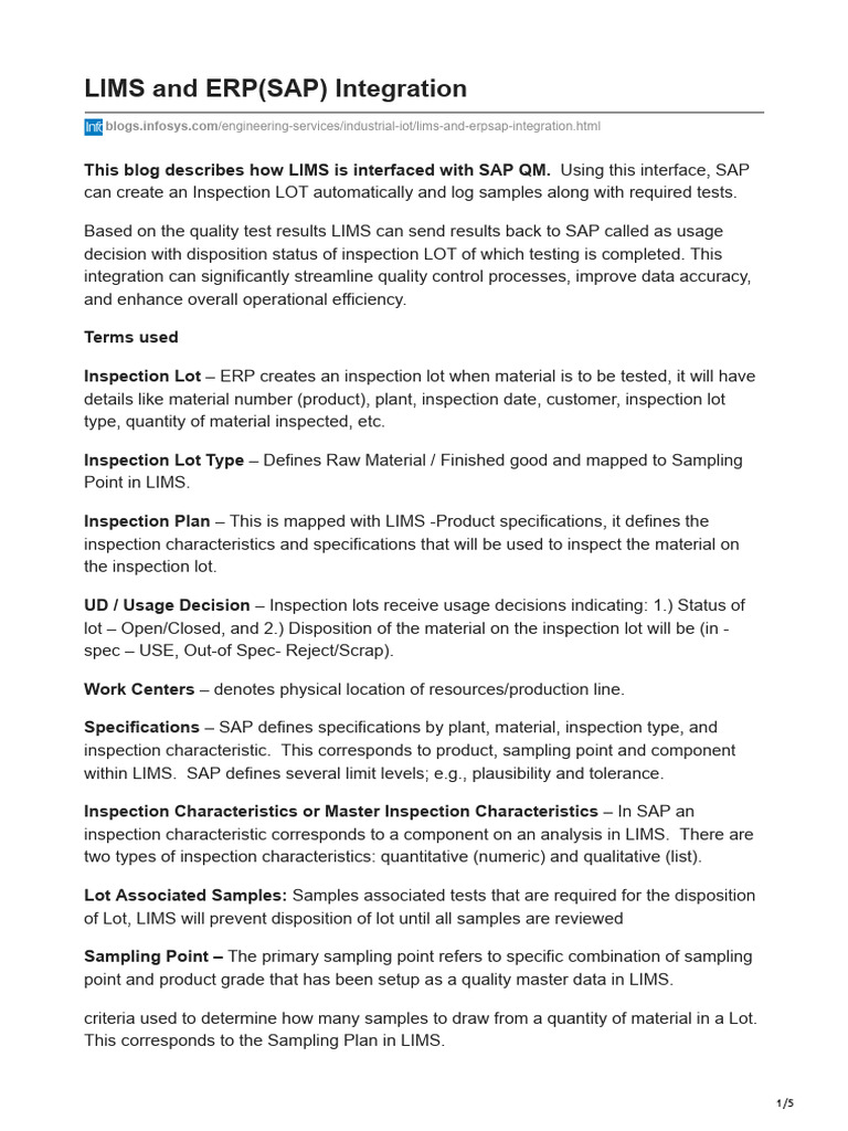LIMS and ERPSAP Integration | PDF | Specification (Technical Standard) | Enterprise Resource ...