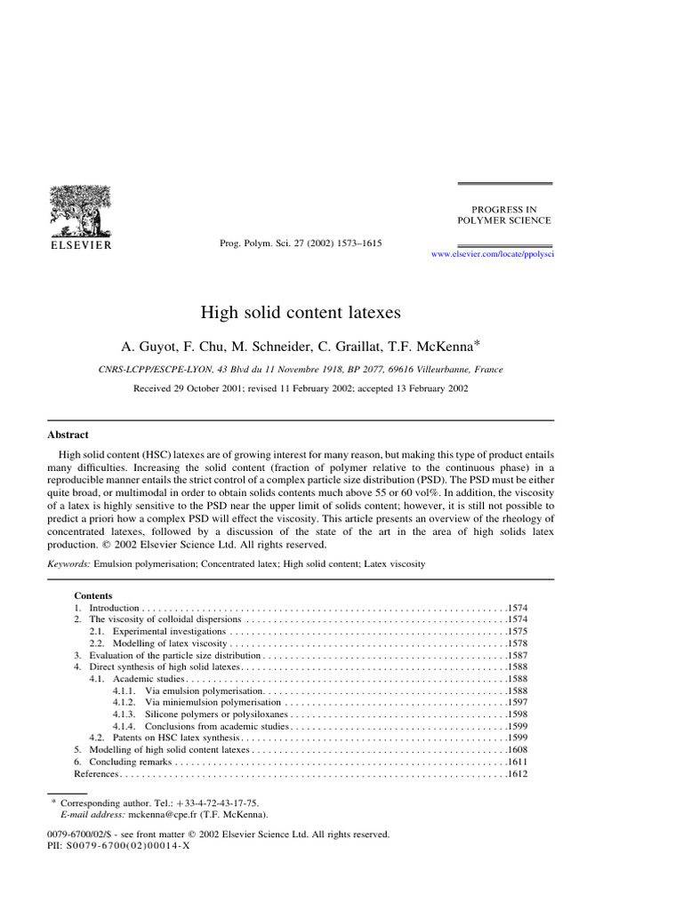 High Solid Content Latex Production Insights | PDF | Viscosity | Colloid