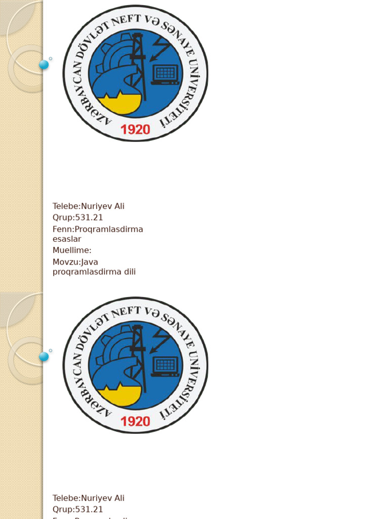 Telebe:Nuriyev Ali Qrup:531.21 Fenn:Proqramlasdirma Esaslar Muellime ...