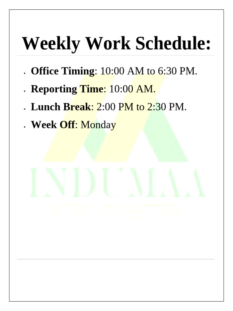 Office Weekly Work Schedule | PDF