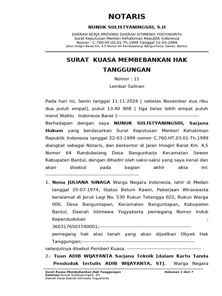 DRAF SKMHT Mikro KATAMSO 2 DEBITUR JULIANA SINAGA TERBARU | PDF