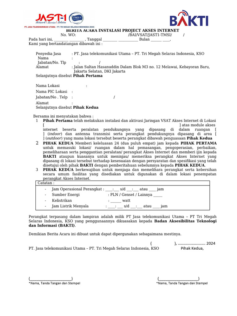 2. TEMPLATE BAI DAN BAST SEWA LAYANAN 2024 - 9 JULI 2024 | PDF