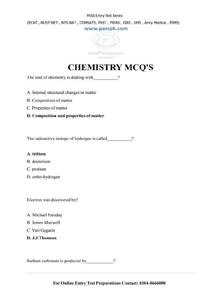 Nts-Nat Chemistry MCQ'S | PDF