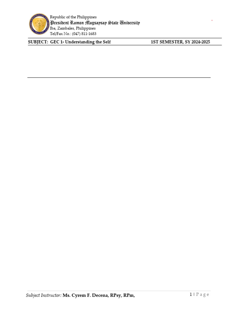 GEC1 Chapter 1 1ST SEM SY 2024 2025 1 | PDF | Philosophy Of Self | Soul