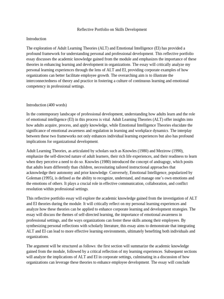 Reflective Portfolio On Skills Development | PDF | Emotional ...