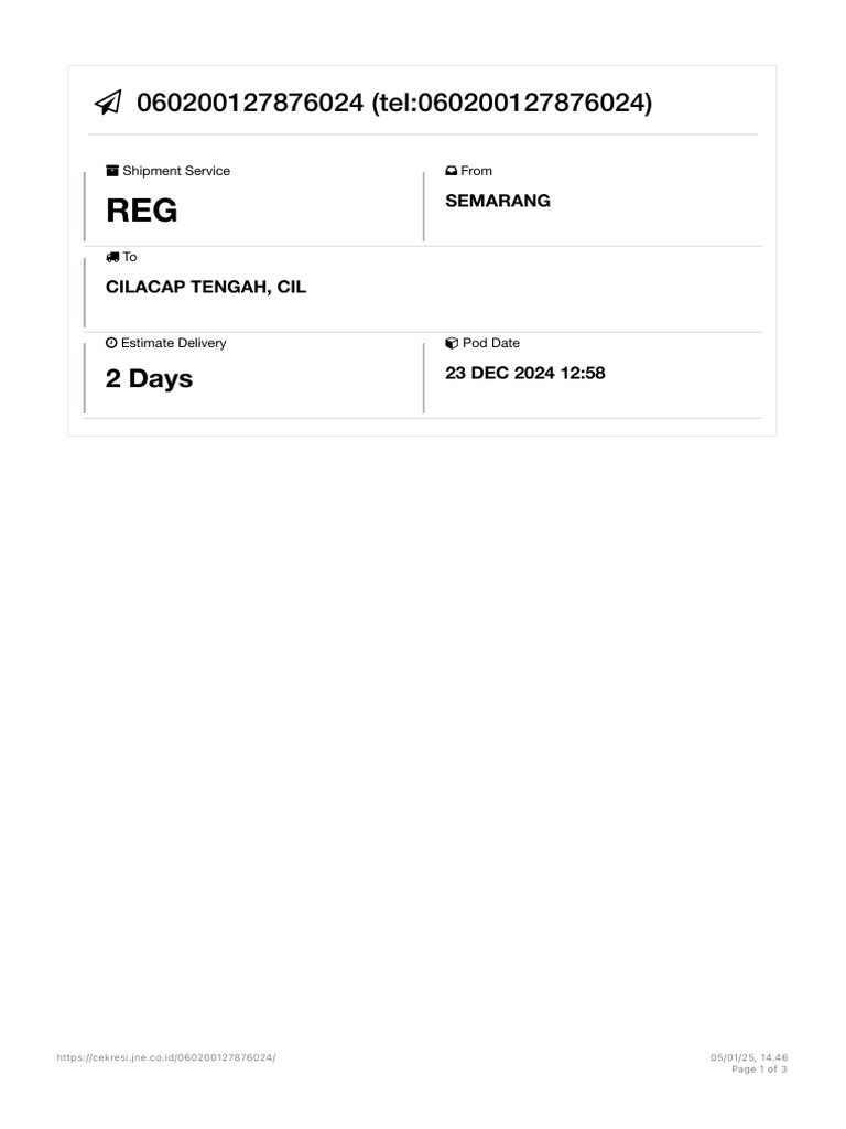 JNE Shipment Tracking: Semarang to Cilacap | PDF
