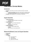 Circular Motion Formula Sheet Class11 | PDF