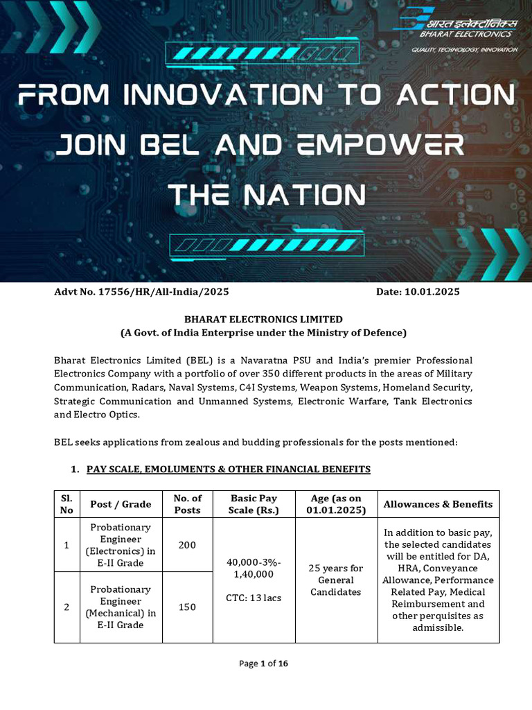 Permanent Basis BE Vacancy in BEL | PDF