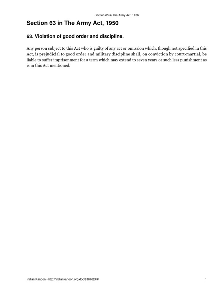 Section 63 in The Army Act 1950 | PDF