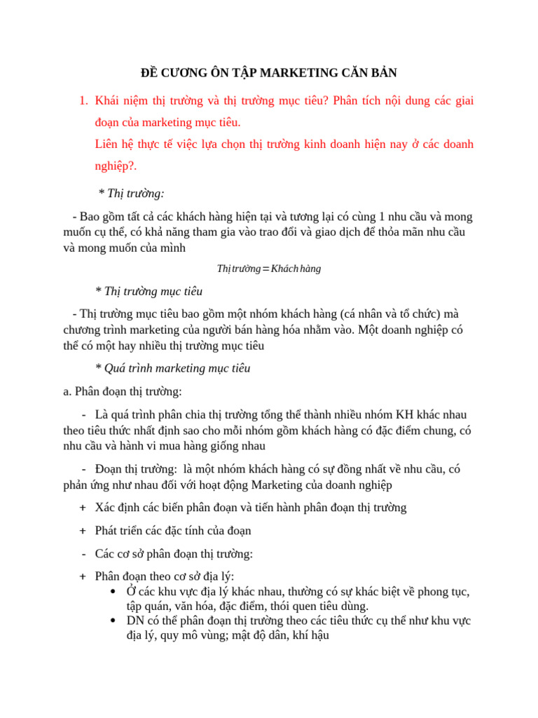 ĐỀ CƯƠNG ÔN TẬP MKTCB | PDF