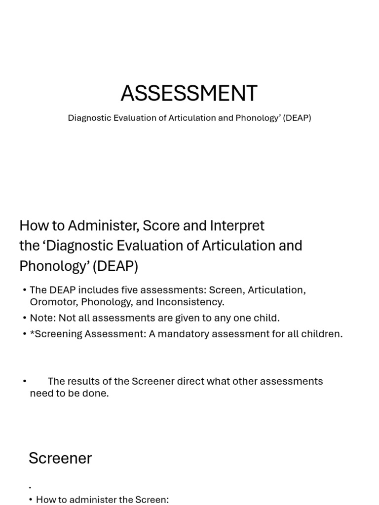 DEAP Assessment Guide: Articulation & Phonology | PDF | Speech | Word
