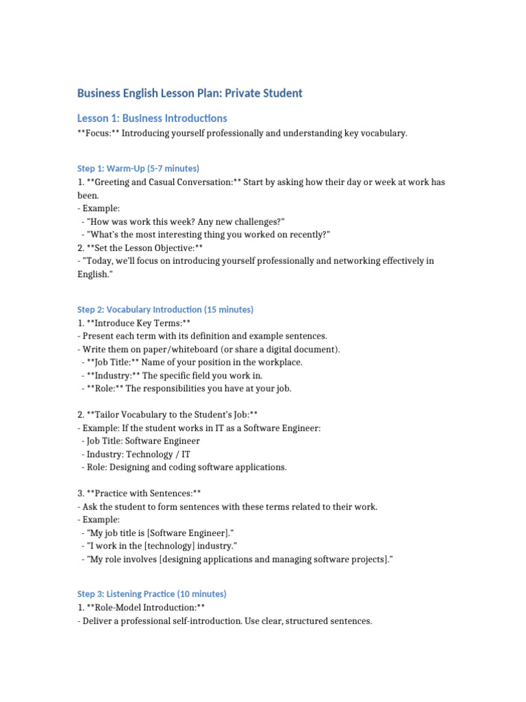 Business_English_Lesson_Plan | PDF | Human Communication | Learning