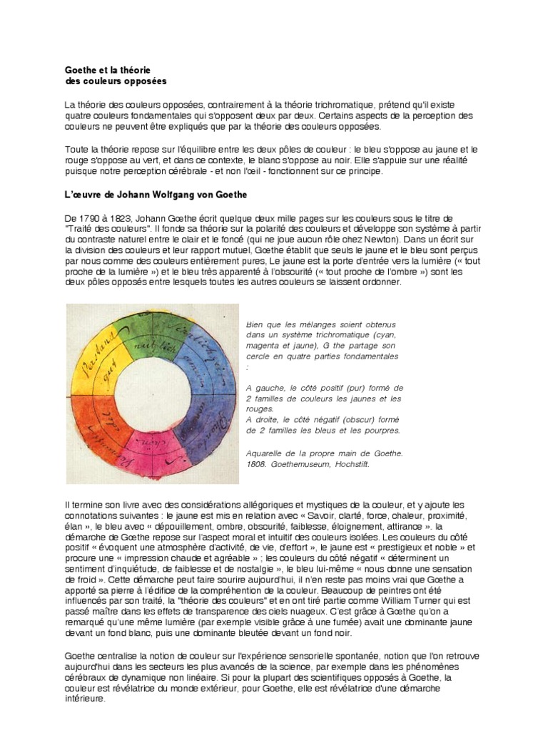 Goethe Theorie Des Couleurs Opposees | PDF | Jaune | Couleur