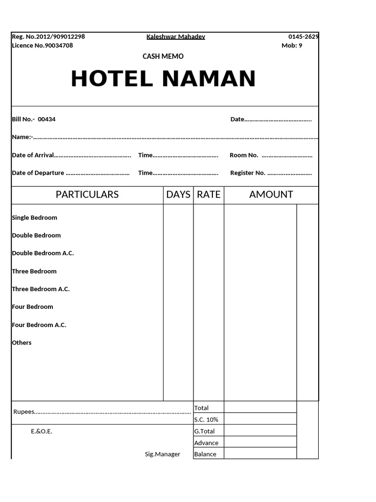 Hotel Bill Format | PDF