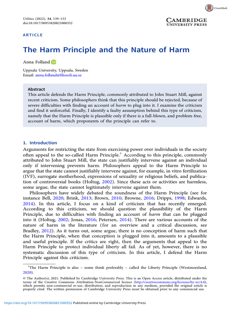 Harm Principle and The Nature of Harm | PDF | Reason | Argument