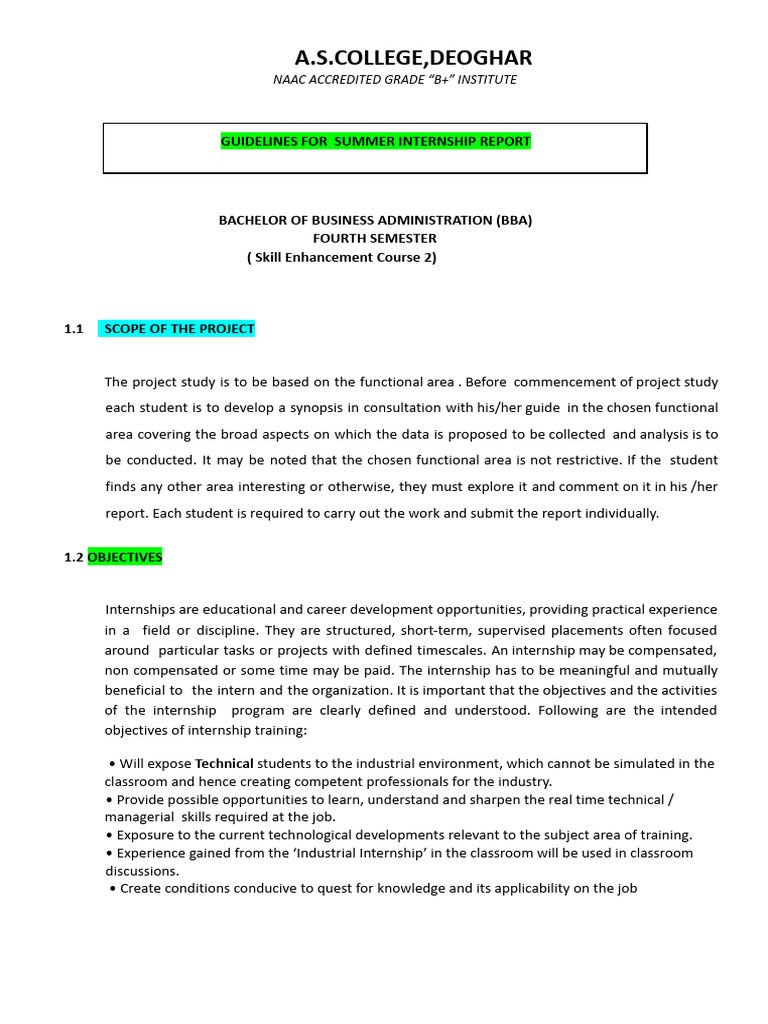 BBA Summer Internship Guidelines | PDF | Mentorship | Data