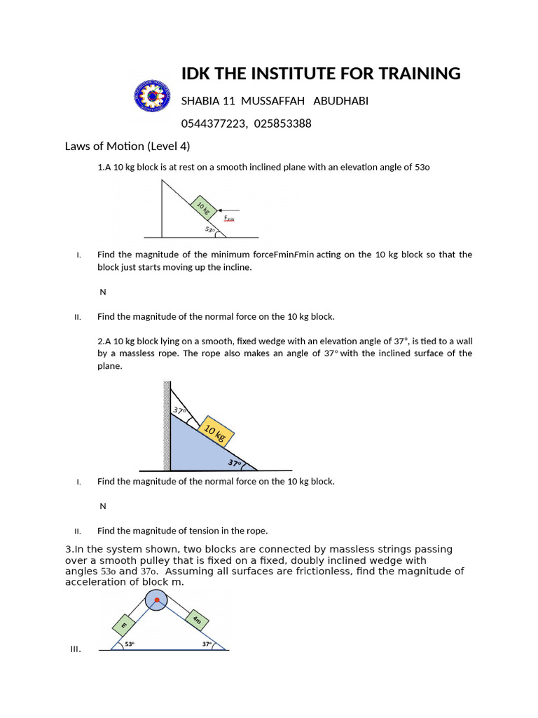 Laws of Motion (Level 4) | PDF | Tension (Physics) | Force