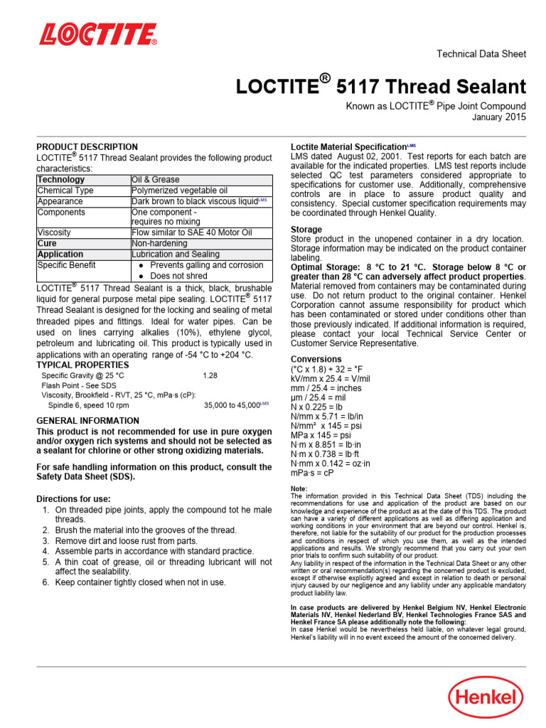 LOCTITE 5117 Thread Sealant en - GL | PDF | Trademark | Pipe (Fluid ...