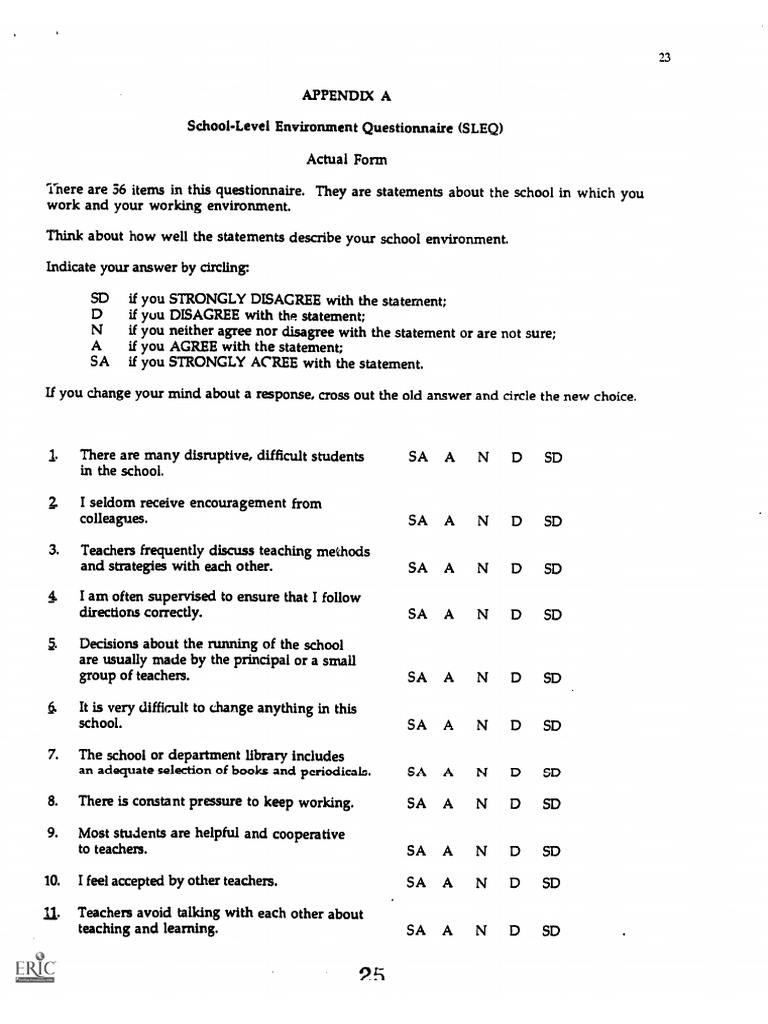 School Level Enviroment Questionaire | PDF