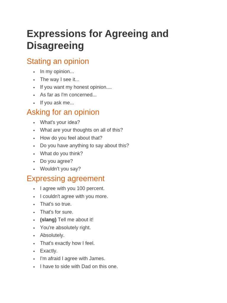 Expressions for Agreeing and Disagreeing | PDF