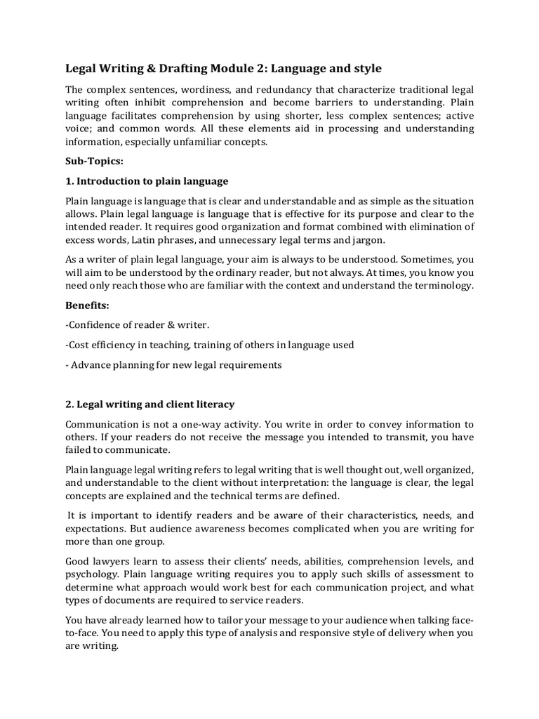 Legal Writing & Drafting Module 2 | PDF | Pronoun | Jargon