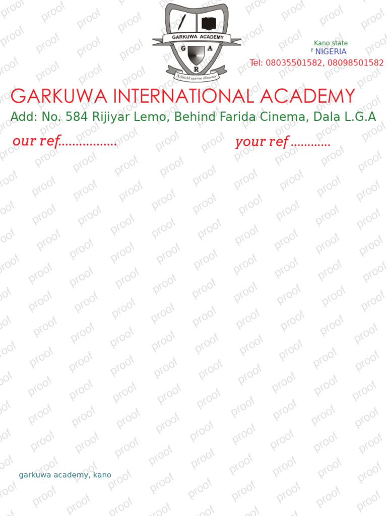 Garkuwa International Academy: Our Ref................ | PDF